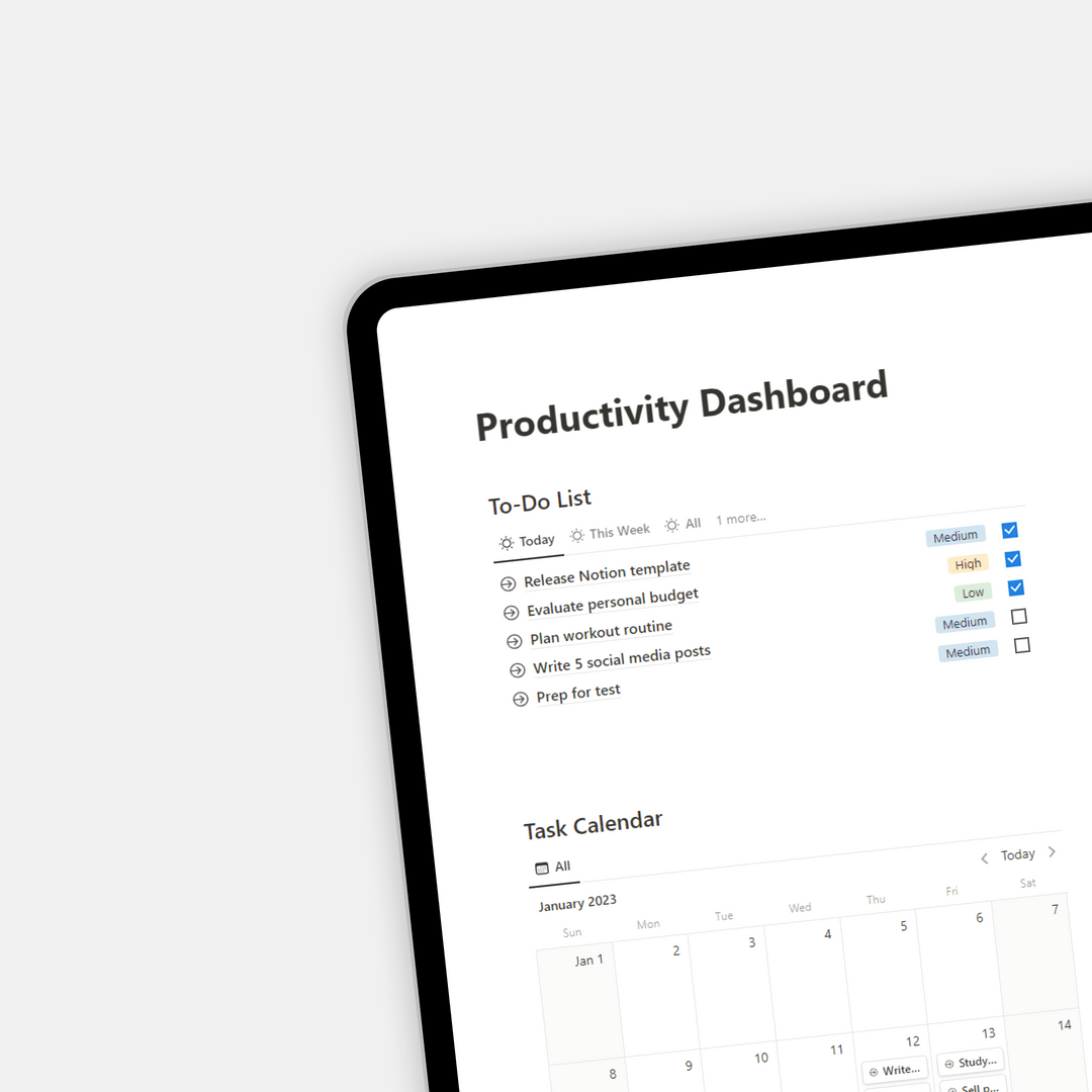 Productivity Dashboard - Notion Template Productivity Dashboard - Notion Template